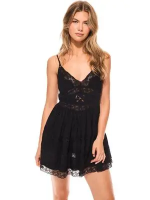 LoveShackFancy Zima Cotton Lace Bow Mini Dress - Black