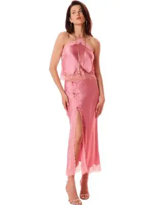 LoveShackFancy LoveShackFancy Calder Silk-Blend Maxi Slip Skirt With Lace Trim Ivory