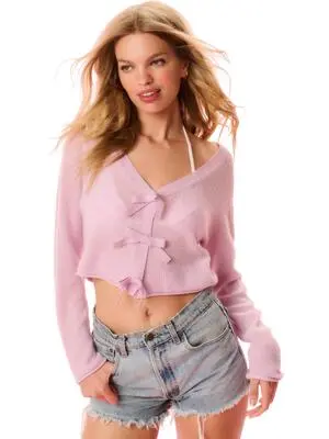LoveShackFancy Luisella Lightweight Cashmere Cardigan With Bow Detail - Clouded Rose