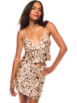 LoveShackFancy Aurorlia Sequin Mini Skirt - Gold