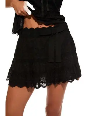 LoveShackFancy Nerina Cotton Lace Mini Skirt - Black