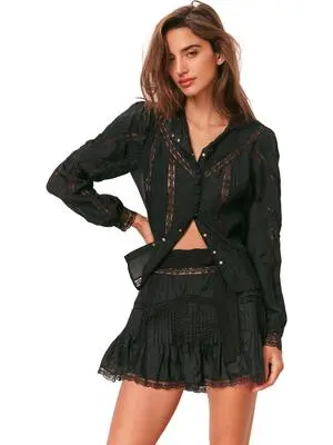 LoveShackFancy Aralina Silk Blouse - Black