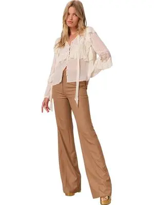 LoveShackFancy Amberelle Wool-blend Tailored Flare Pants - Camel