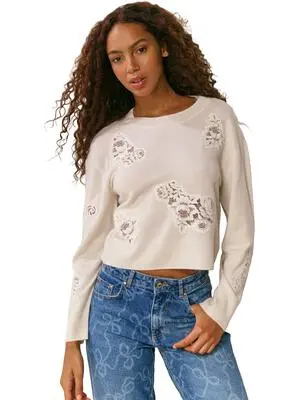 LoveShackFancy Lazuli Cashmere & Lace Pullover Sweater - Ivory