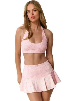 LoveShackFancy LoveShackFancy Livetta Floral Bow Print Skirt Peony Sugar