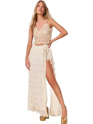 LoveShackFancy Reiyanette Chiffon Ruffle Midi Skirt - Ivory