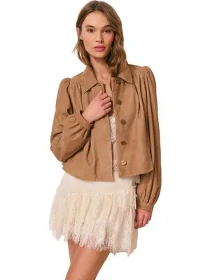 LoveShackFancy Eris Suede Cropped Jacket - Camel
