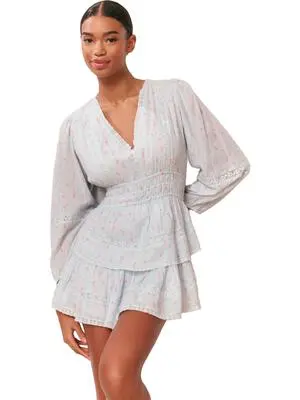 LoveShackFancy Rosamina Cotton Long Sleeve Mini Dress - Cider Sky
