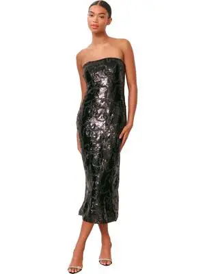 LoveShackFancy Stasia Sequin Column Dress - Black