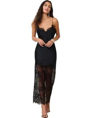LOVESHACKFANCY LoveShackFancy Circe Satin Lace Midi Dress