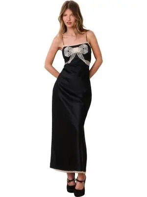 LoveShackFancy Isolie Lace Bow Crepe Midi Dress - Black