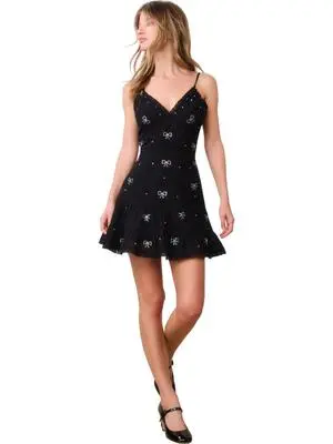 LoveShackFancy Solbina Crystal Bow Mini Dress - Black