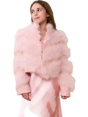LoveShackFancy Tween Trislyn Feather Sequin Jacket - Pink