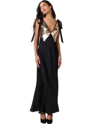 LoveShackFancy Talissa Sequin Maxi Dress - Black