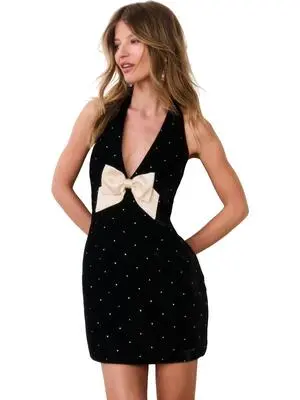 LOVESHACKFANCY Kathy Velvet Halter Mini Dress 
