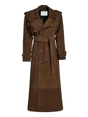 LoveShackFancy Susanna Chow Madison Suede Trench Coat - Brown