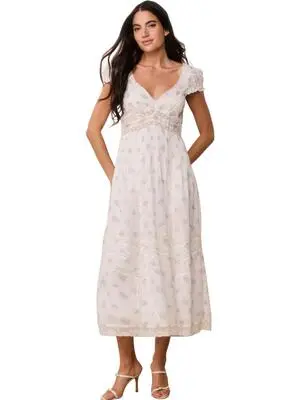 LoveShackFancy Suvi Floral Cotton Midi Dress - Arctic Vanilla