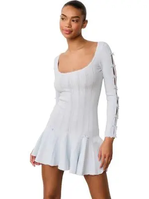 LoveShackFancy LoveShackFancy Seychelle Ribbed Pointelle Dress With Keyhole Bow Detailing Candy Apple