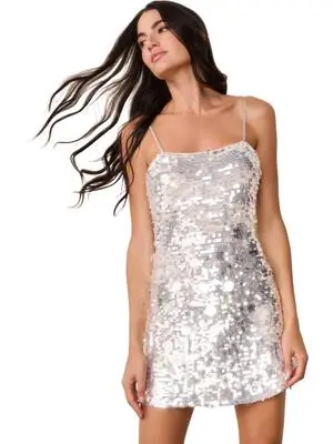 LoveShackFancy Aluria Icicle Pailette Mini Dress - Clear Silver