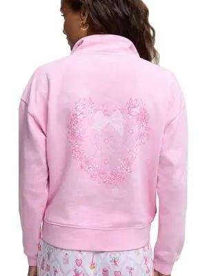 LoveShackFancy X Roller Rabbit "sugarplum Lattice" Half Zip Sweatshirt - Pink