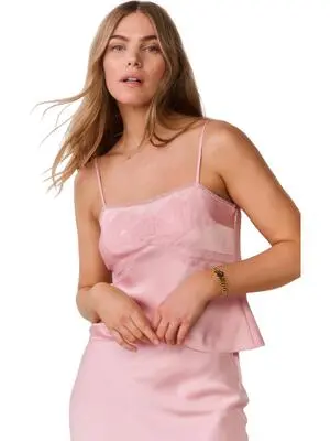 LoveShackFancy Arise Lace Bow Satin Camisole Top - Black