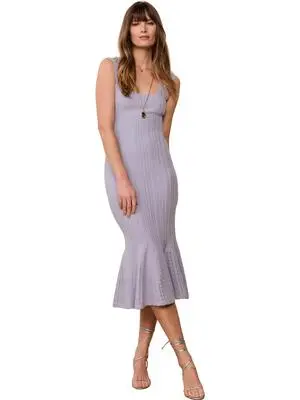 LoveShackFancy Tayleen Stretch Pointelle Knit Midi Dress - White Tea