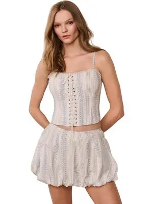 LoveShackFancy Cotton Mini Bubble Skirt - Cinched Blue