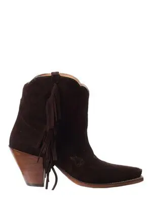 LoveShackFancy Besita The Spirit Fringe Suede Booties - Brown