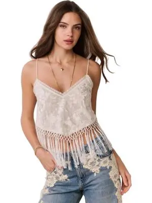 LoveShackFancy Annemarie Fringe Crop Top - Ivory