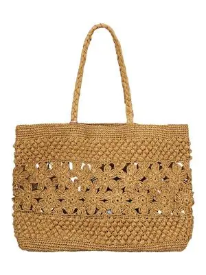LoveShackFancy Sharlo Floral Straw Bag - Tan
