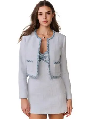 LoveShackFancy Azula Cropped Tweed Jacket With Denim Trim - Wild River