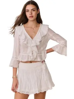 LoveShackFancy Solena Cotton Victorian Mini Skirt - White
