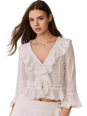 LoveShackFancy Olenna Cotton Victorian Ruffle Top - White