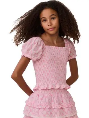 LoveShackFancy Tween Sweetheart Fabielle Top - Pink Peppermint