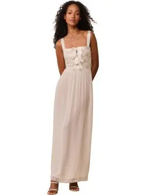 LoveShackFancy Lovelace Banded Bow Sheer Maxi Dress - Cream