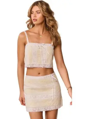 LoveShackFancy Valerian Cotton Victorian Mini Skirt - Lemon Icing