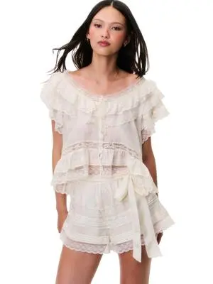 LoveShackFancy Emanuela Silk Lace Shorts - Ivory