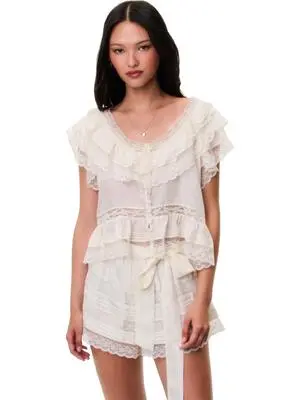 LoveShackFancy Persine Silk Ruffle Top - Ivory