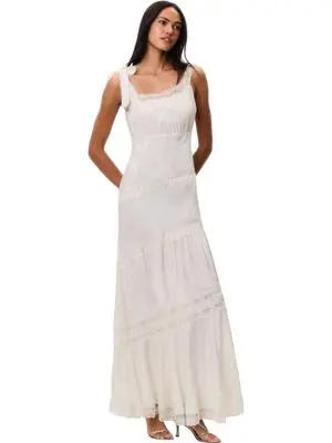 LoveShackFancy Andresy Silk Asymmetrical Maxi Dress With Lace Details - Ivory