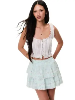 LoveShackFancy Ditsy Floral Ruffle Mini Skirt - Celadon Drift