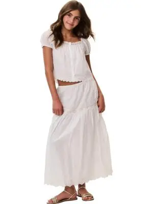LoveShackFancy Cotton Lace Tiered Skirt - Ivory