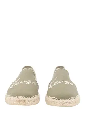 Kenzo Logo Embroidered 100% Cotton Flats - Green
