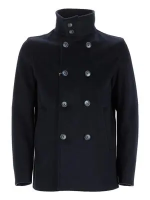 Herno HERNO Double-Breasted Short Coat With Stand Collar Blue