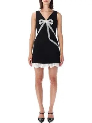 SELF-PORTRAIT Lace-trimmed Mini Dress - Nero