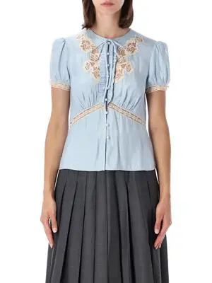 SELF-PORTRAIT Lace-inset Blouse - Blu