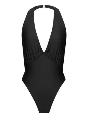 Saint Laurent Halter Neck Cassandre Logo Jersey Top - Nero