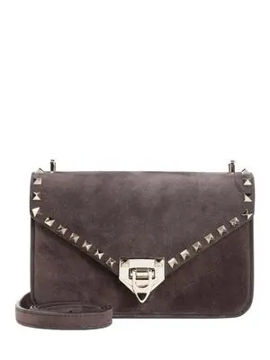 Valentino Garavani Suede Shoulder Handbag With Stud Detail - Brown