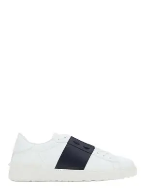 Valentino Garavani VALENTINO GARAVANI Contrast Leather Band Lace-Up Sneakers With Studded Rubber Sole Bianco