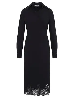 Alberta Ferretti Midi Dress With Lace Trim - Black