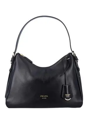 Prada Leather Shoulder Bag With Embossed Logo - Nero
